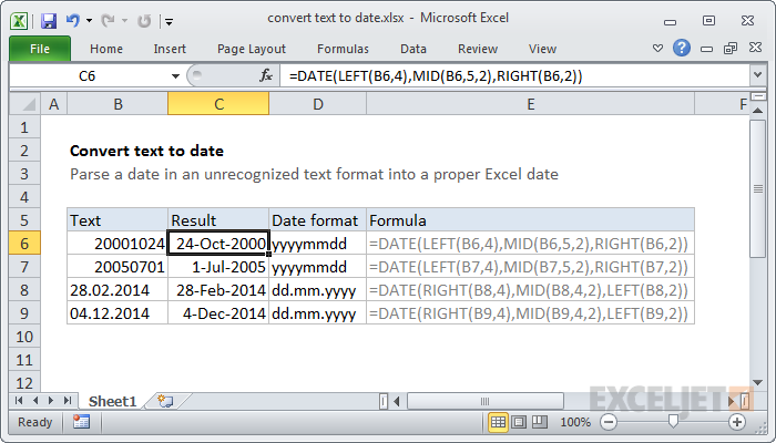 Excel Formula Convert Text To Date Exceljet